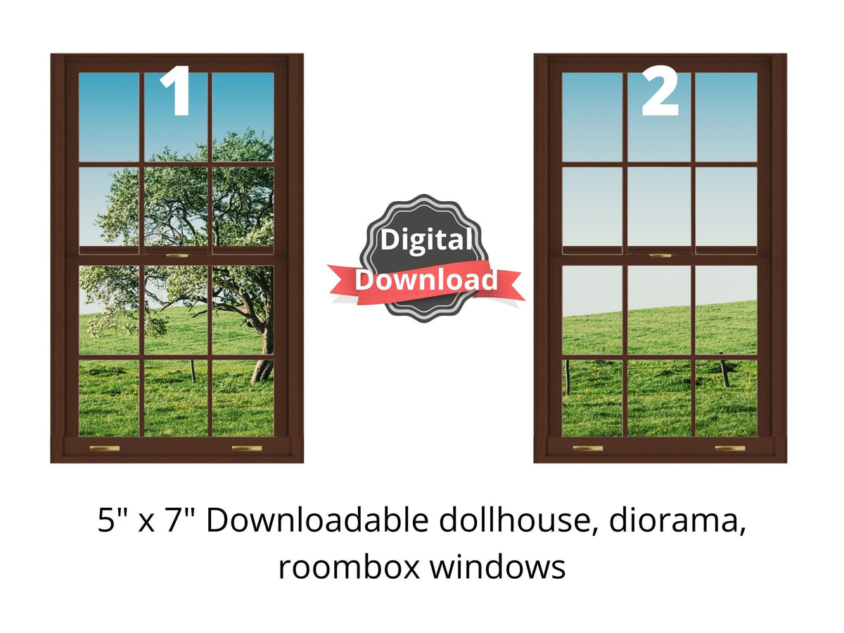 1:6 Scale DIGITAL DOWNLOAD Images of BROWN Windows with Nature Scenes ...