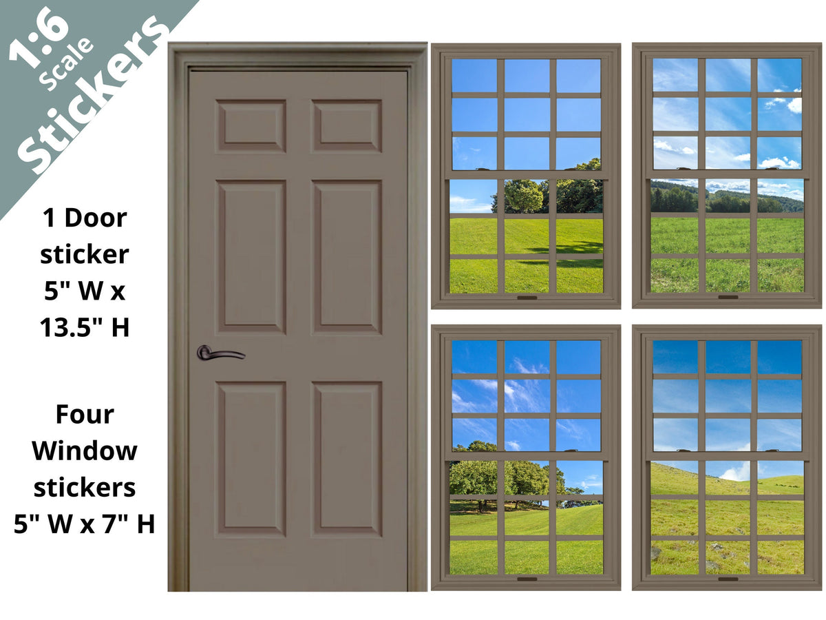 STICKERS 1:6 Scale in Mocha Brown Windows and Door for Dollhouse Decor ...