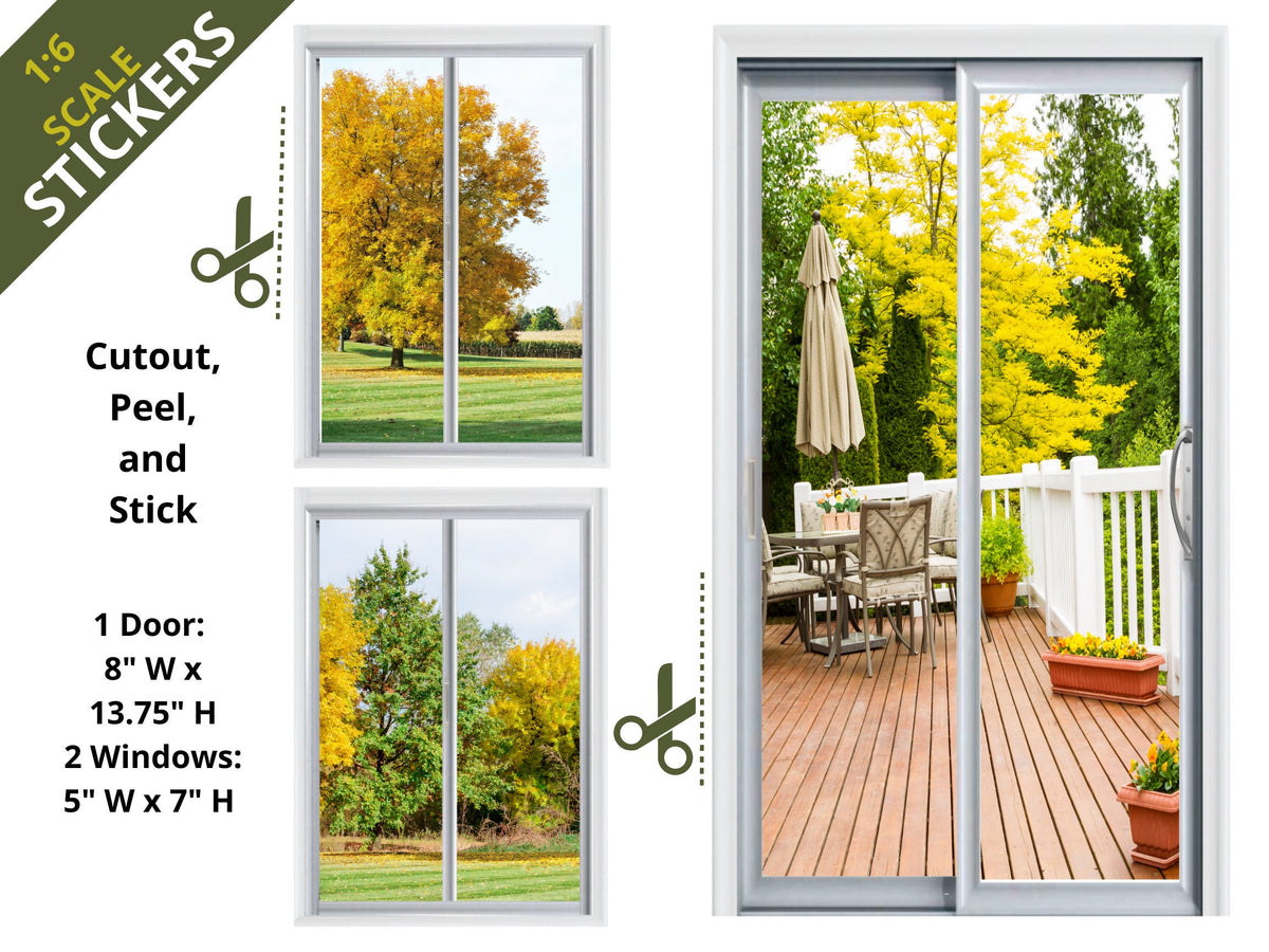 STICKERS 1:6 Sliding Glass Door & Windows with Deck and Fall Trees ...