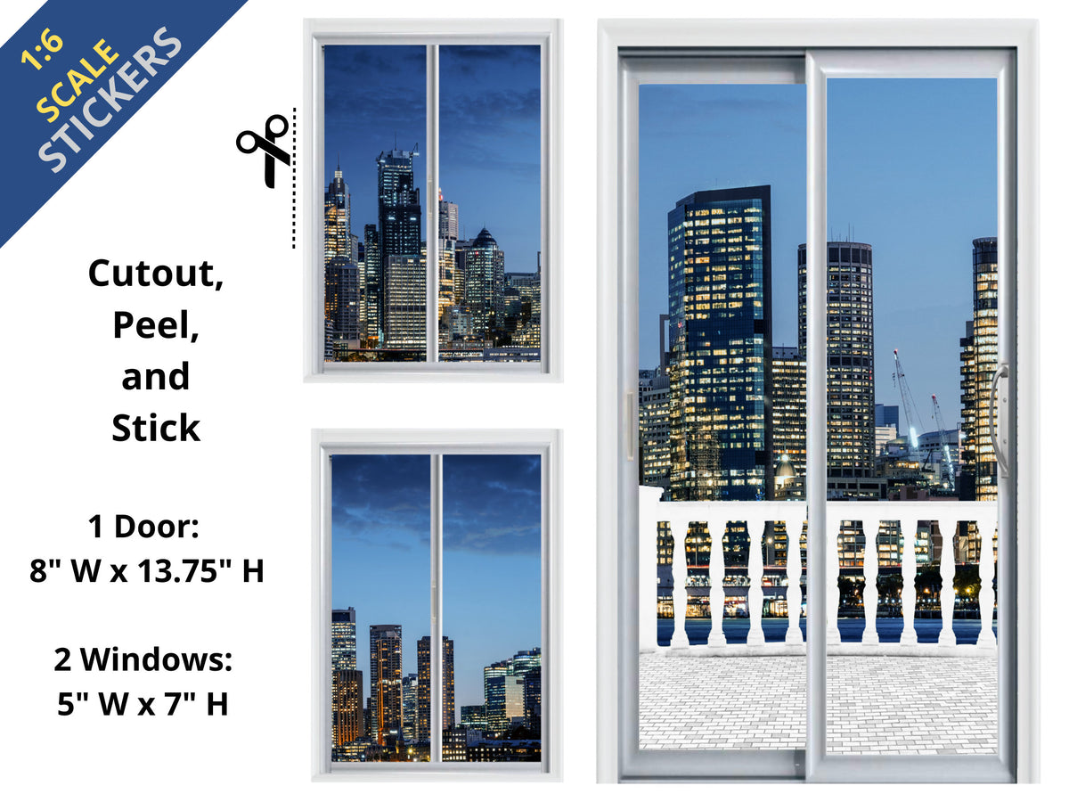 Sliding Glass Door & Windows with Balcony and City Views Sticker Set ...